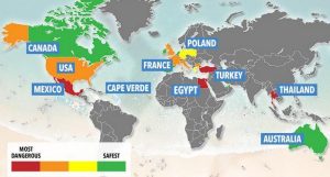 Map Shows the Dangerous and Safest Countries to Travel around the World ...