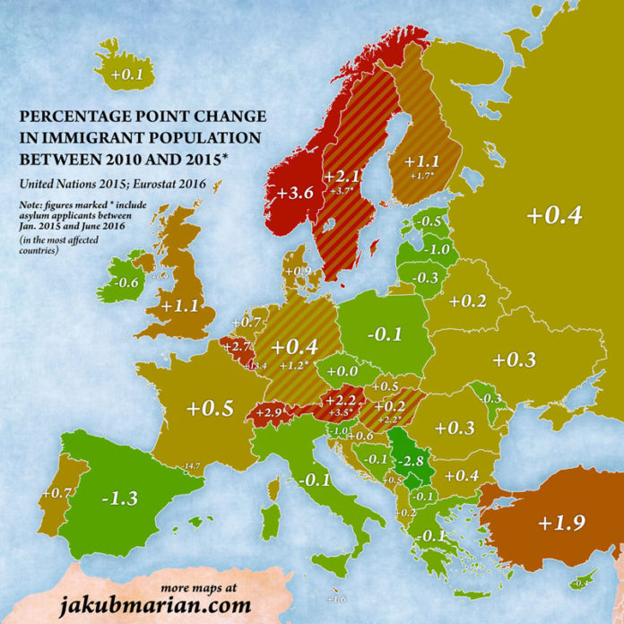 Map shows the Immigrant (Foreign-born) Population in Europe | This is ...