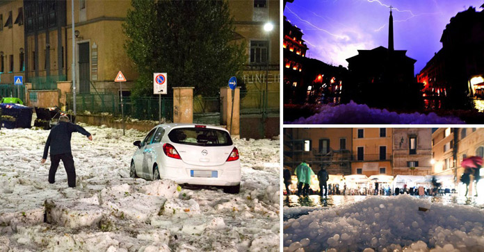 Severe Hailstorm hits Rome (Italy) today, (April 13th)