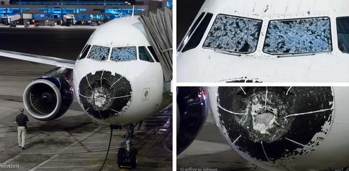 American Airlines Plane makes an Emergency Landing after a hailstorm ...